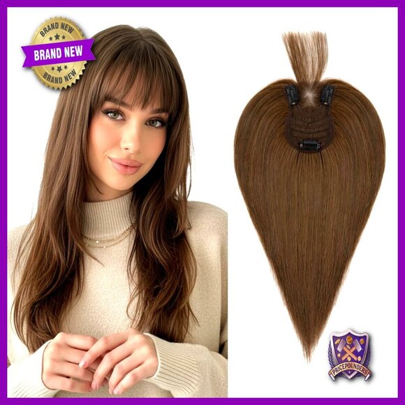 Accessories | Human Hair Topper With Bangs Silk Base For Thinning Hair ...